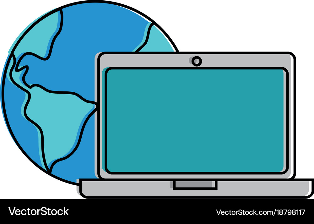 World planet earth with laptop Royalty Free Vector Image
