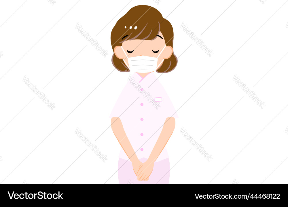 A female nurse bowing with both hands aligned Vector Image