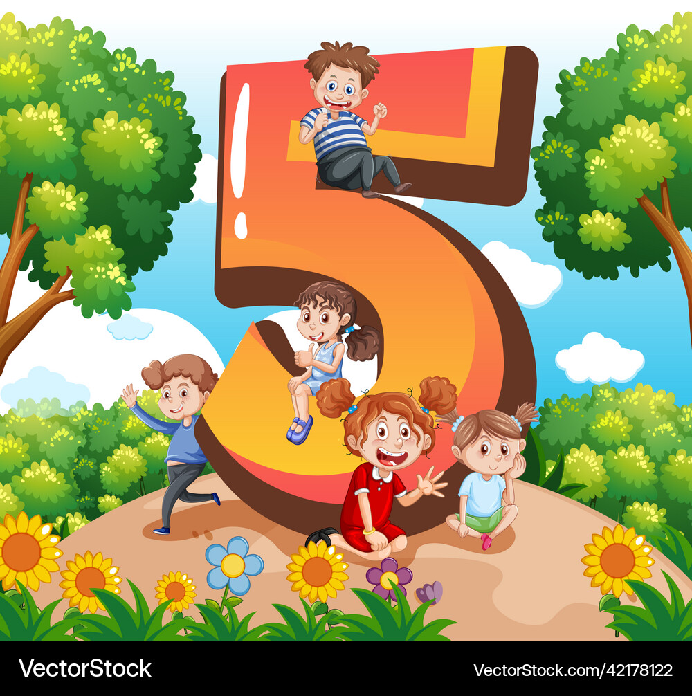 Five kids with number cartoon Royalty Free Vector Image