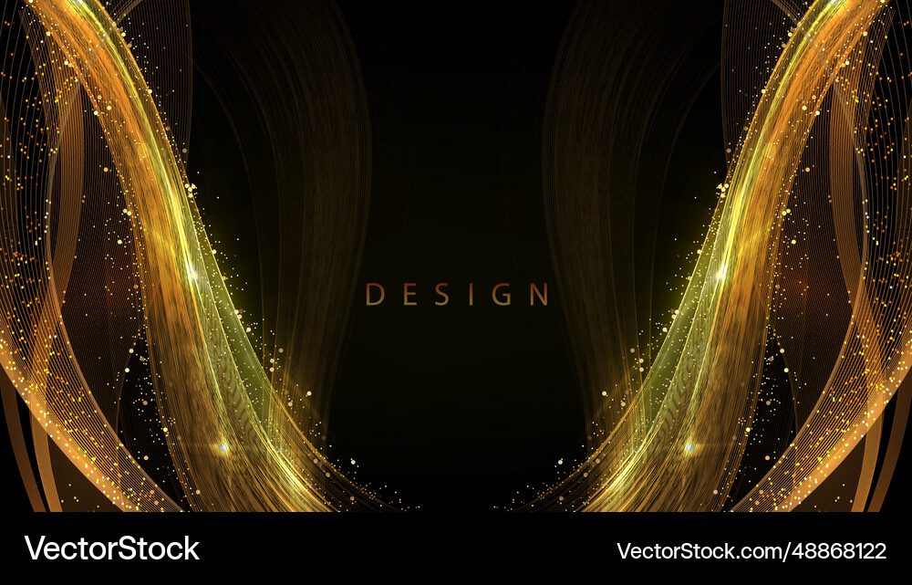 Golden wavy shapes with sparkles Royalty Free Vector Image