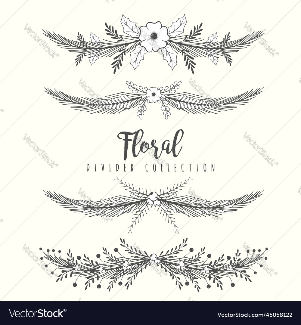 Hand drawn floral divider borders collection Vector Image Hand drawn floral divider borders collection Vector Image