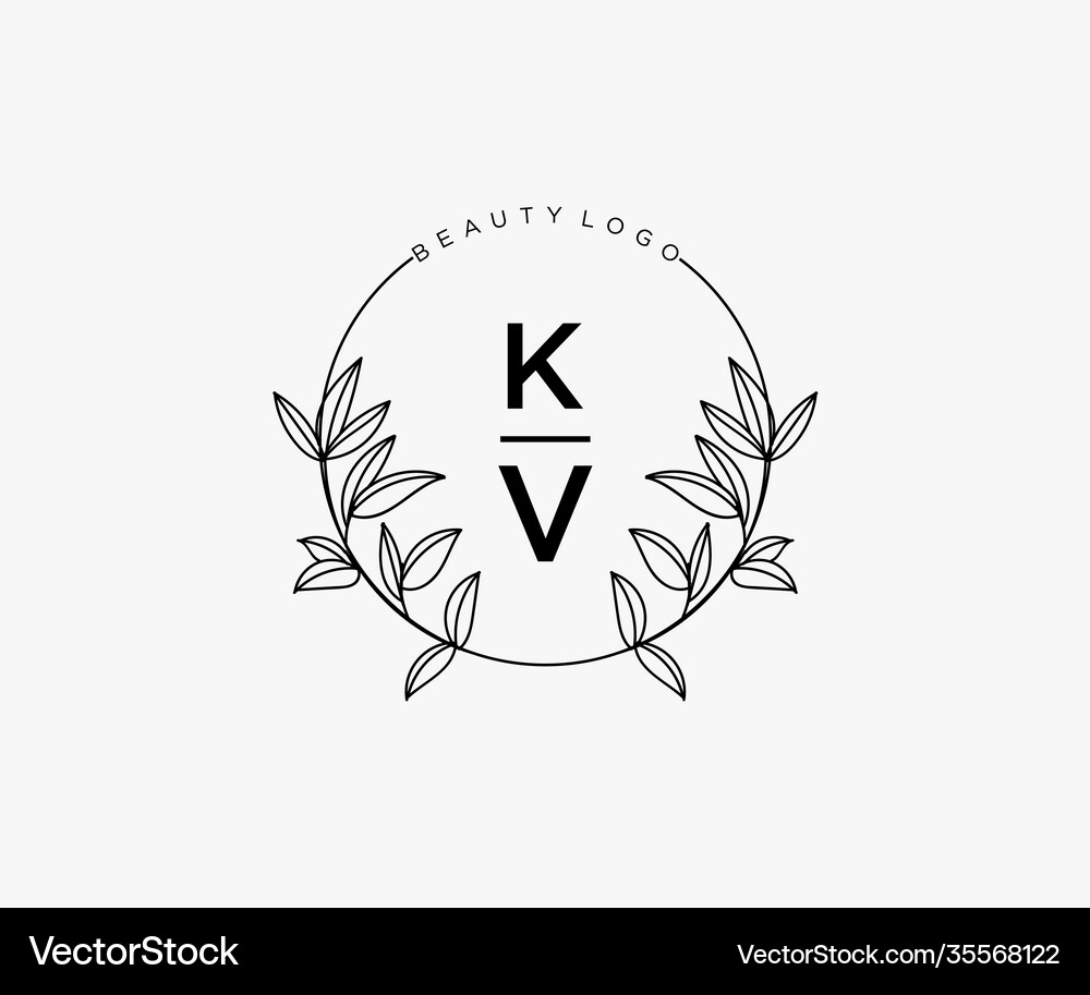 Initial kv letters beautiful floral feminine Vector Image