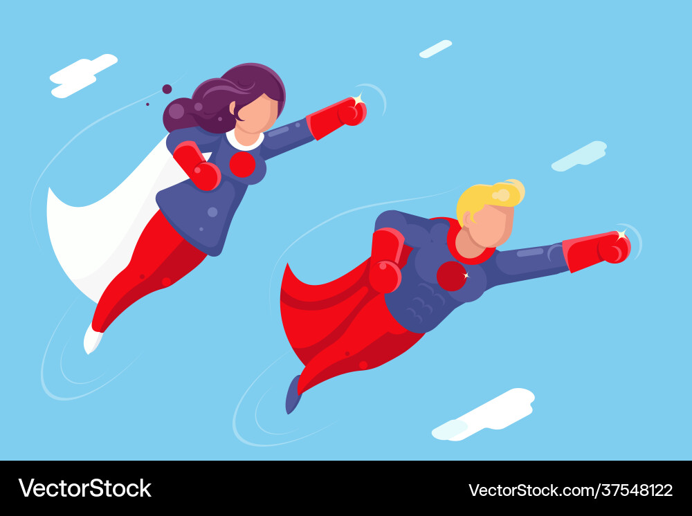 Modern super heroes flying sky clowds character Vector Image