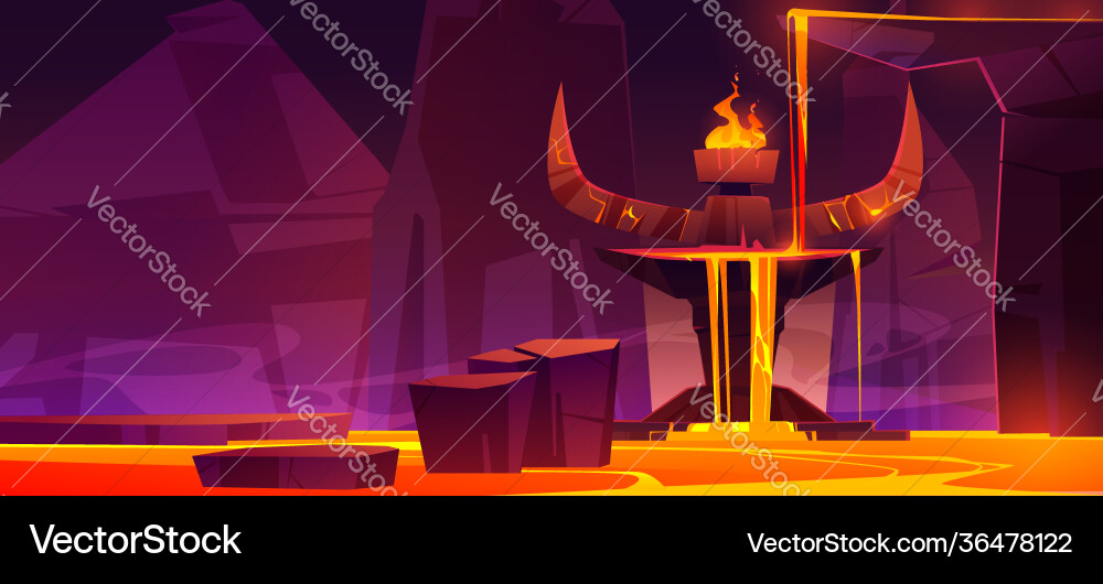 Road to hell infernal hot cave with lava flow Vector Image