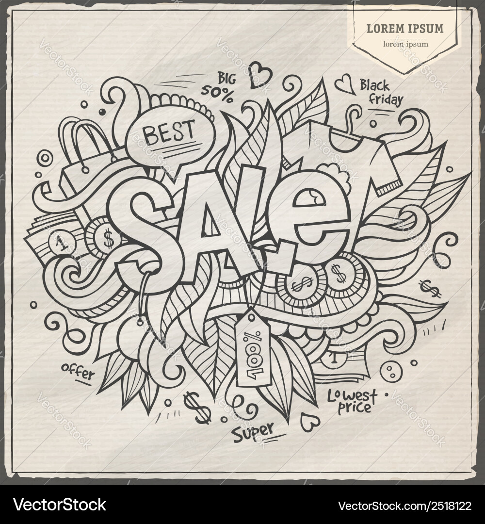 Sale hand lettering and doodles elements Vector Image
