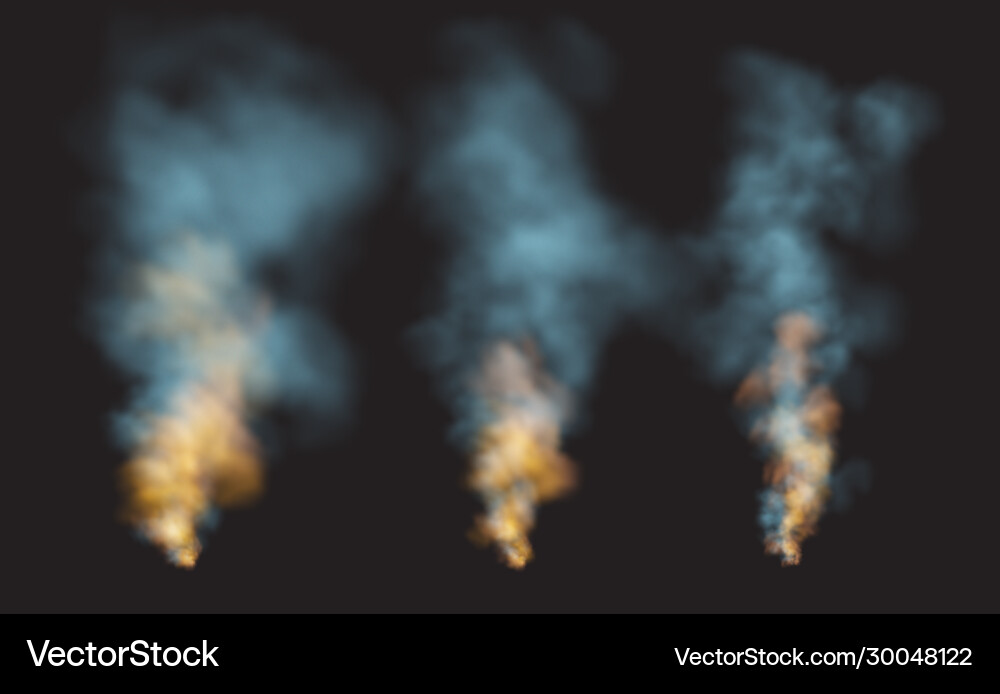 Set realistic smoke and fire shapes on a black Vector Image