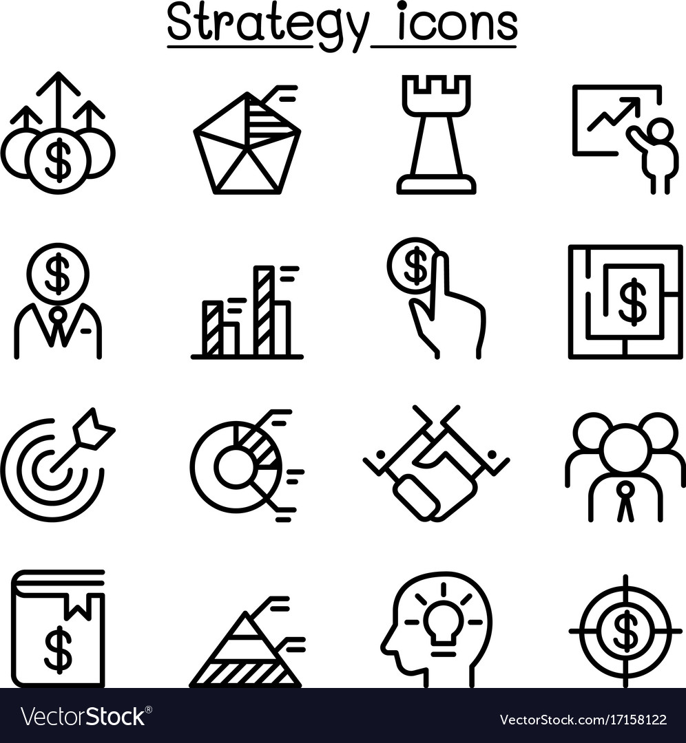 Strategy Icon Set In Thin Line Style Royalty Free Vector