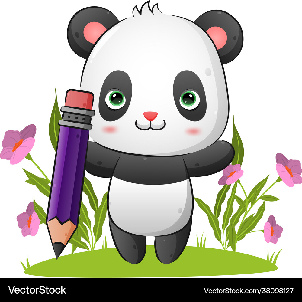 Clever panda is holding a big magic pencil Vector Image