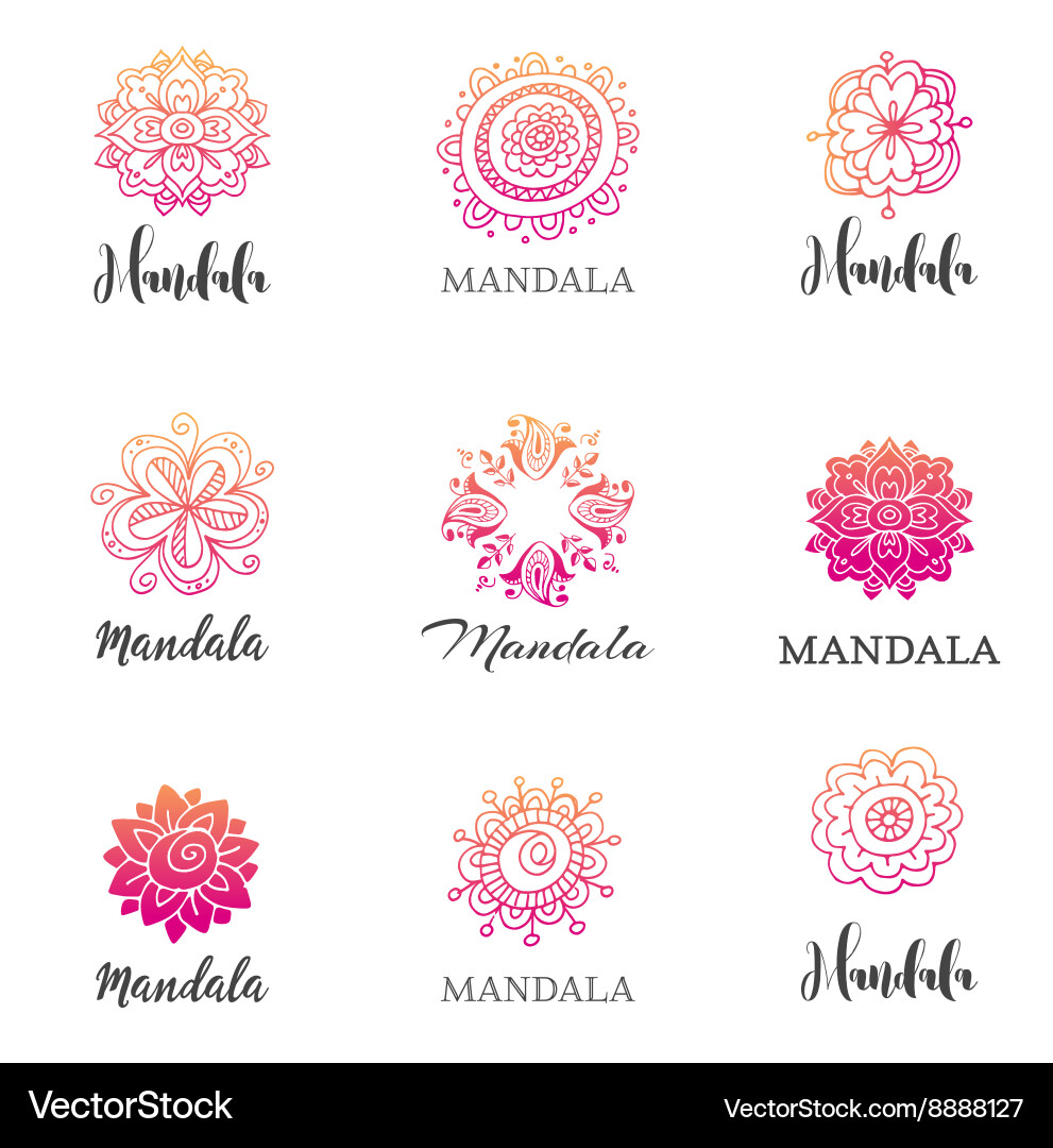 Collection hand drawn mandalas symbols Royalty Free Vector