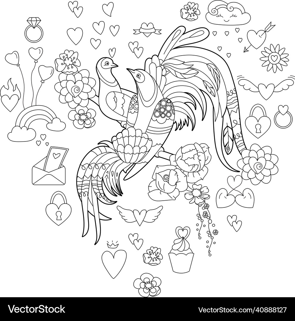 Contour linear for coloring book with two pretty Vector Image