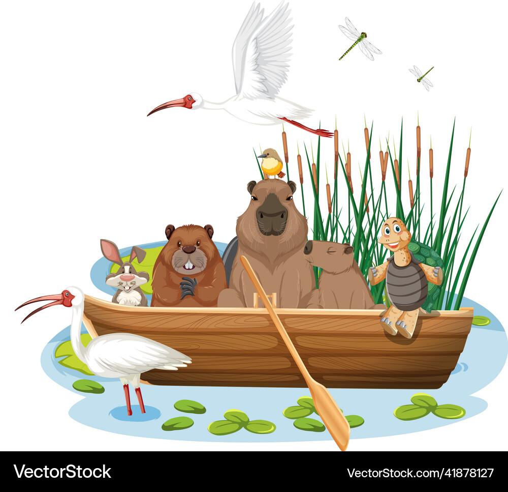 Many animals on the boat Royalty Free Vector Image