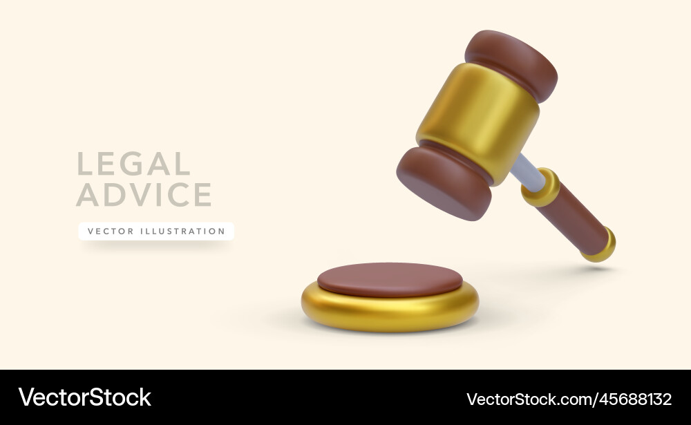 3d realistic wooden judge hammer Royalty Free Vector Image