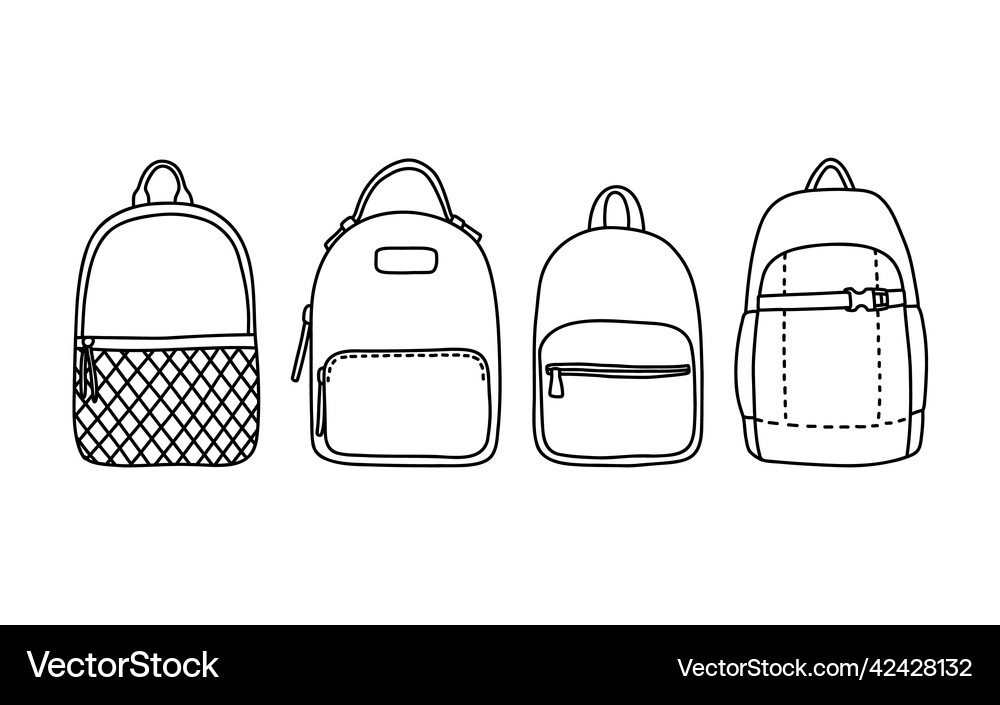 Backpack set doodle and simple Royalty Free Vector Image