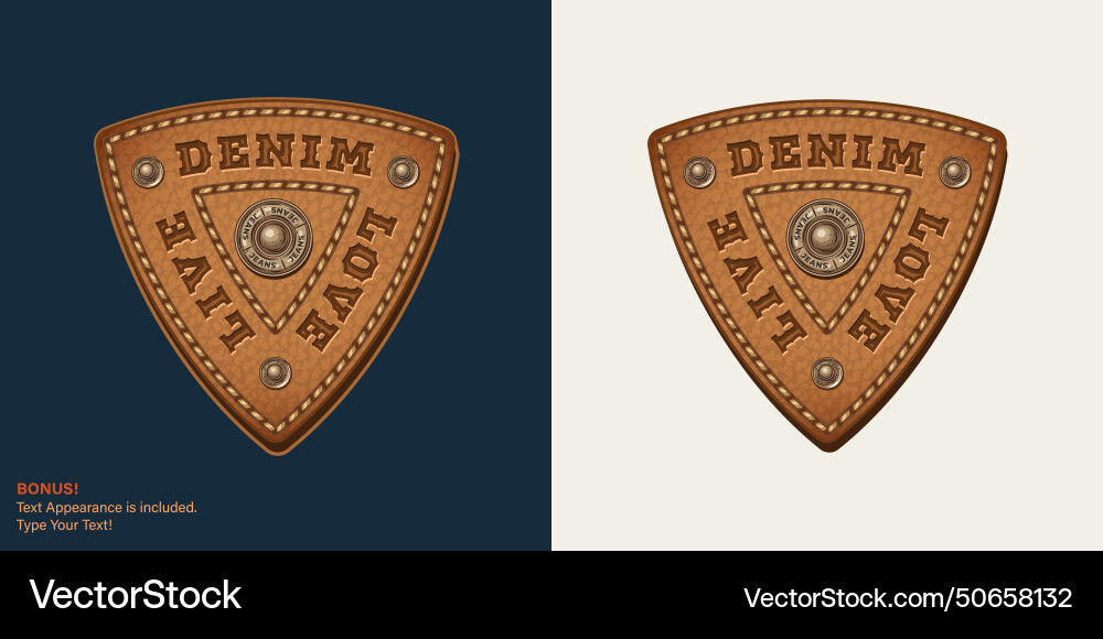 Brown leather textured label with text denim style