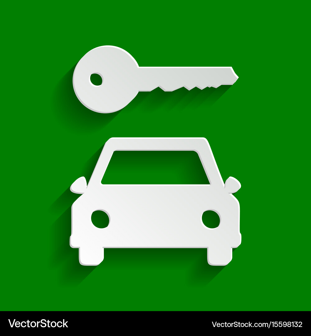Car key simplistic sign paper whitish Royalty Free Vector