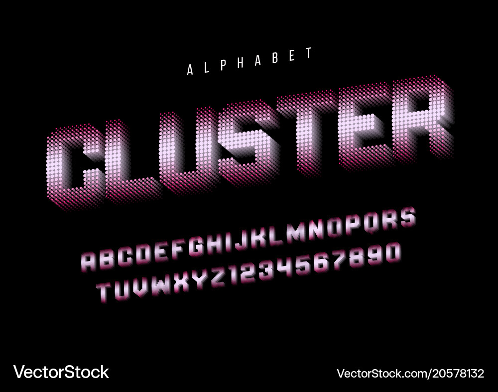 Cluster stylized display font design alphabet Vector Image