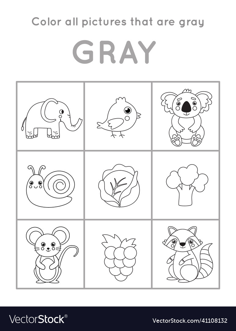 Color all gray objects learning basic colors Vector Image