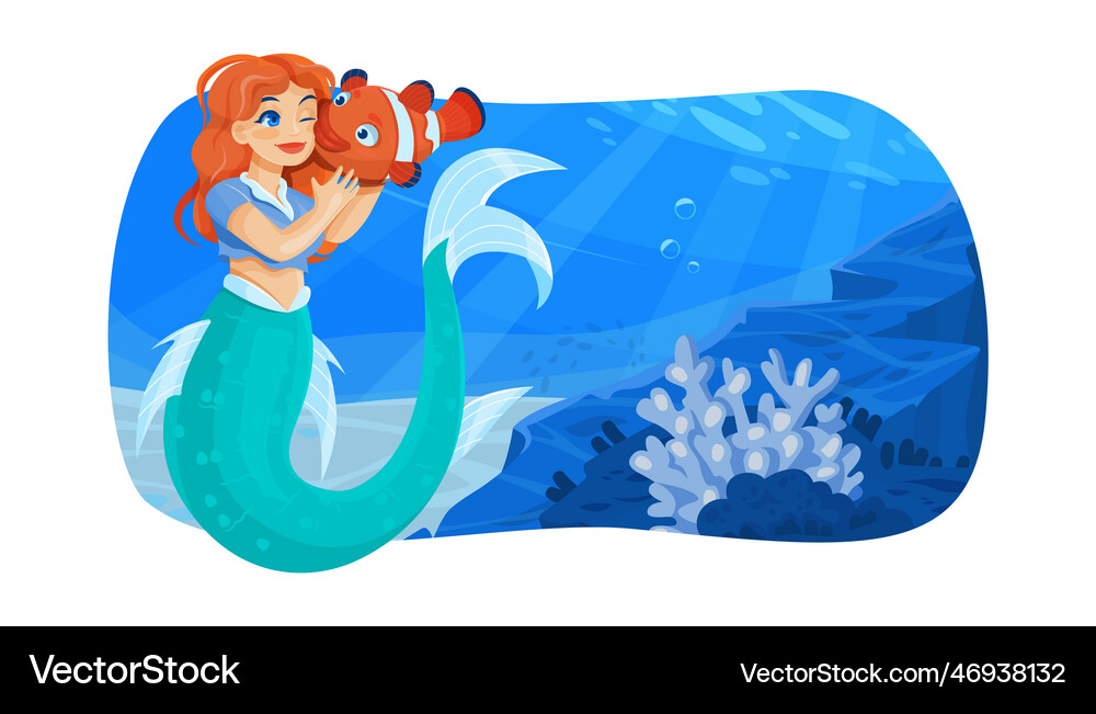 Cute mermaid with little fish Royalty Free Vector Image