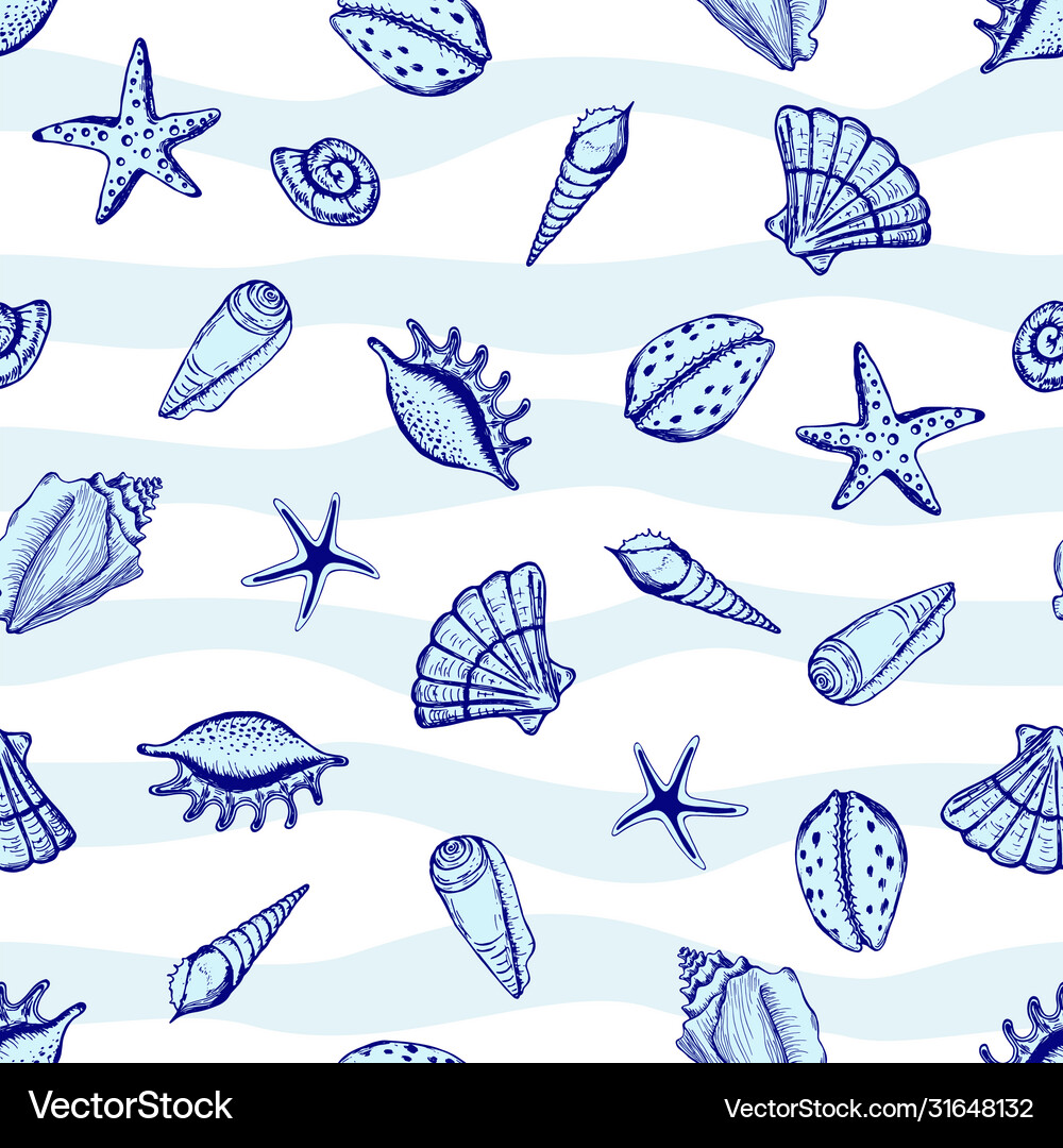 Hand drawn sea shells and stars seamless Vector Image