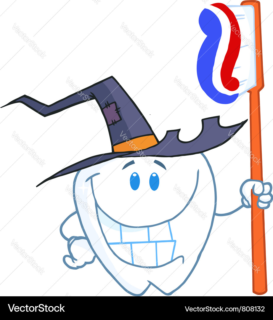 Happy Smiling Halloween Tooth With Toothbrush Vector Image