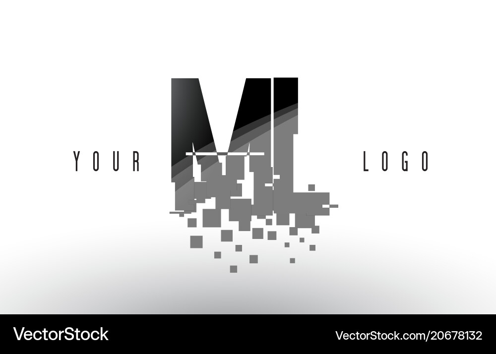 Ml m l pixel letter logo with digital shattered Vector Image