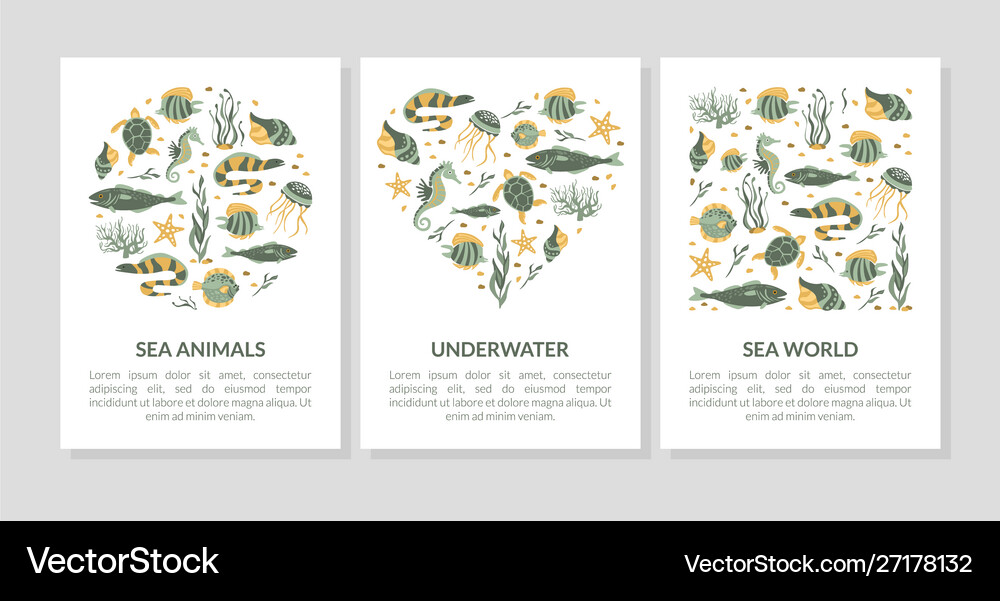 Sea world banner templates set with underwater Vector Image