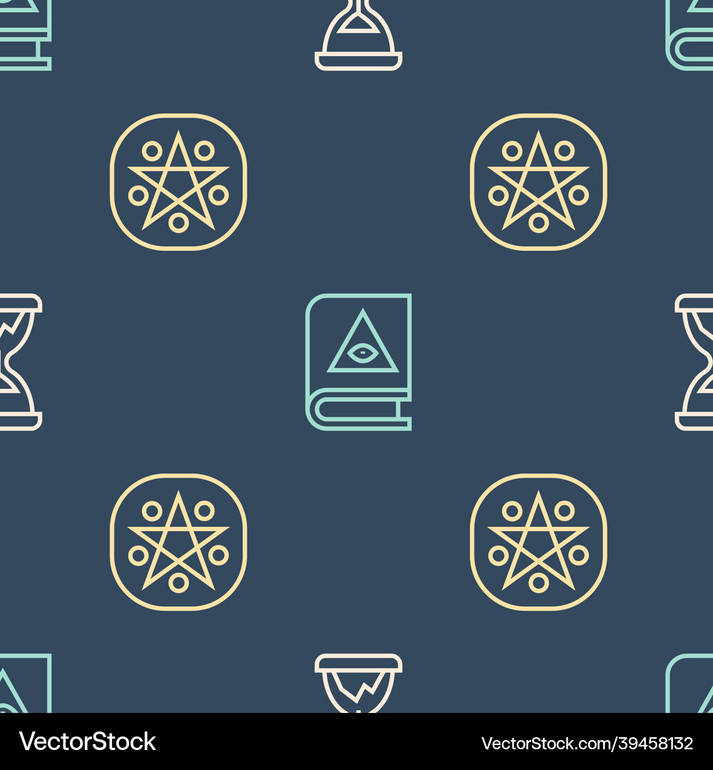 Set line old hourglass with sand pentagram Vector Image