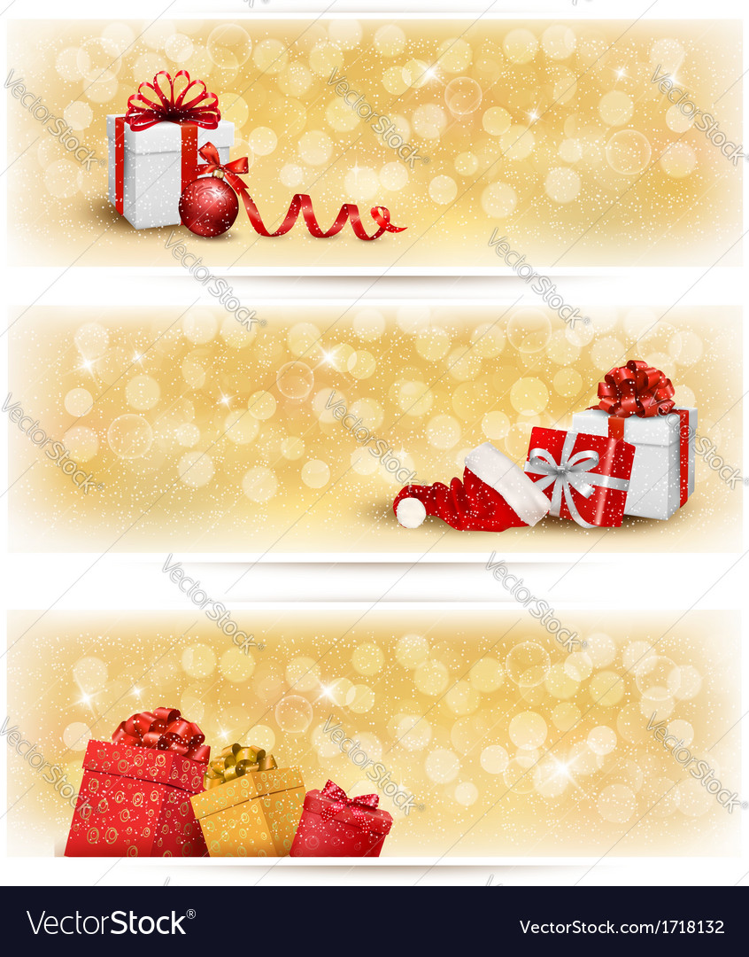 Set of holiday christmas banners with gift boxes Vector Image