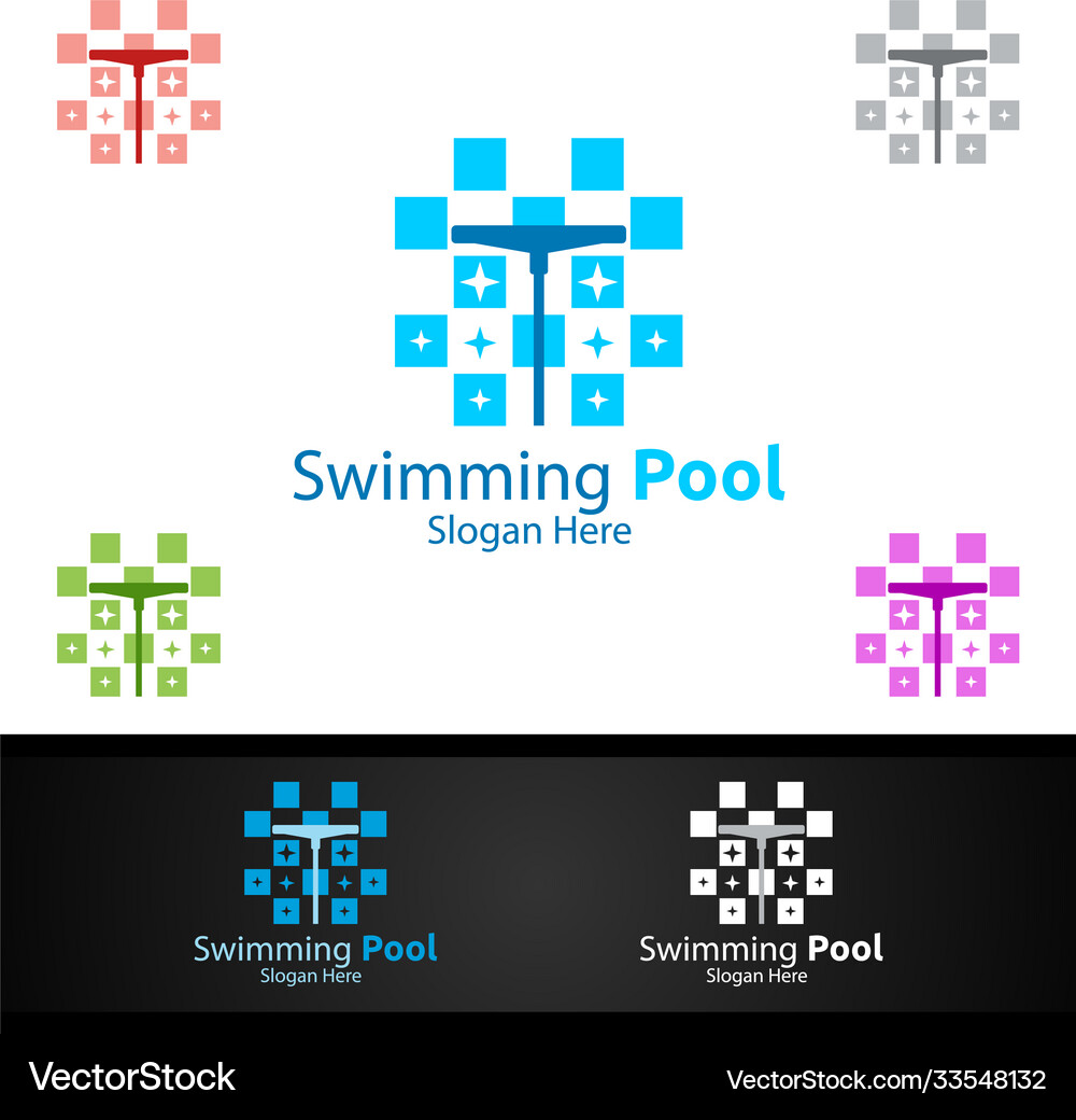 Swimming pool service logo with cleaning Vector Image