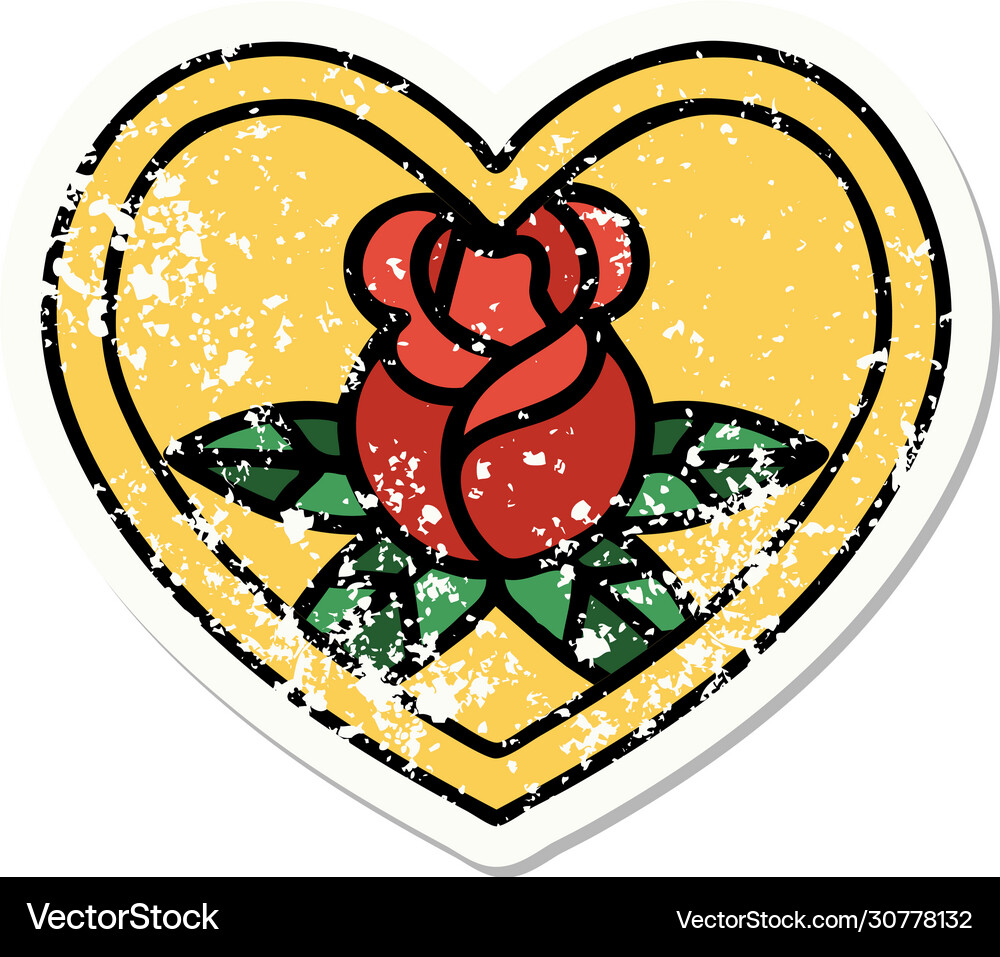 Traditional distressed sticker tattoo a heart Vector Image
