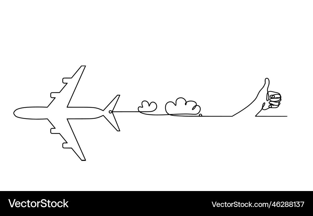 Abstract plane with hand as line drawing on white Vector Image