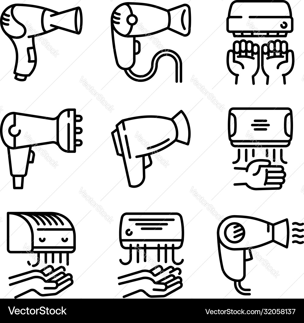 Dryer icons set outline style Royalty Free Vector Image