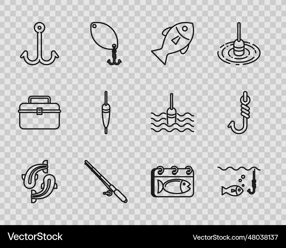 Set line fish fishing hook under water Royalty Free Vector