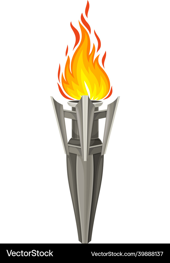Torch with brightly burning fire on top as ignited