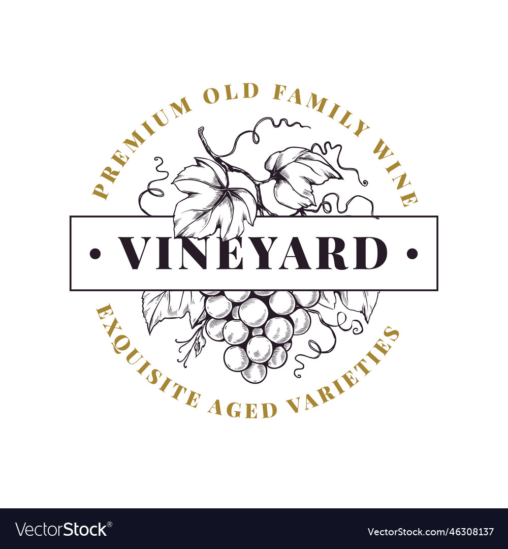 Winery label grape wine logo organic antique Vector Image Winery label grape wine logo organic antique Vector Image