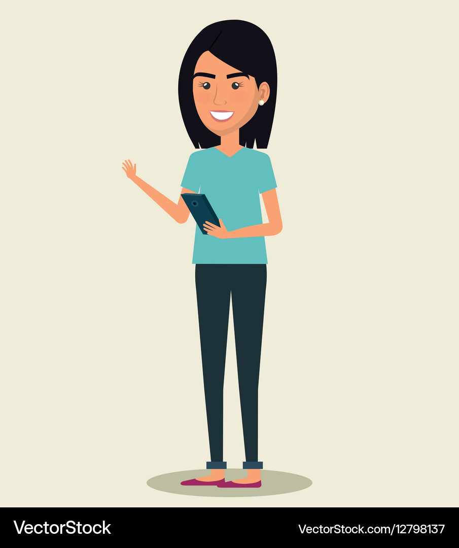Young woman using smartphone avatar character Vector Image