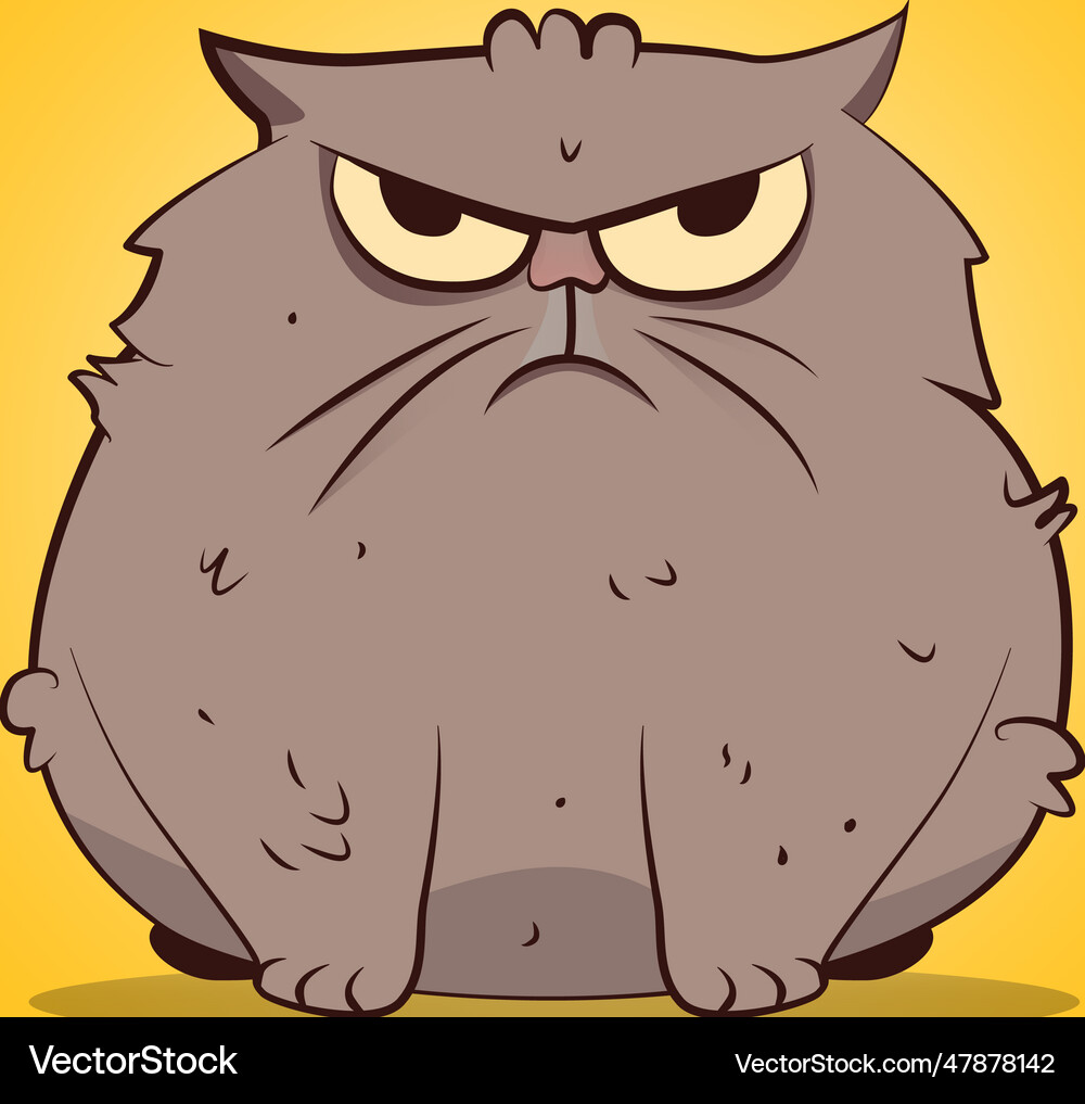 Cartoon fluffy angry cat sitting Royalty Free Vector Image