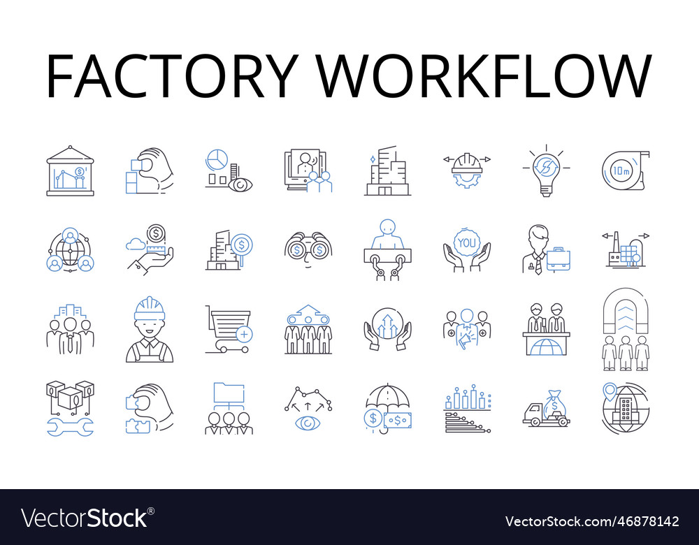 Factory workflow line icons collection company Vector Image Factory workflow line icons collection company Vector Image