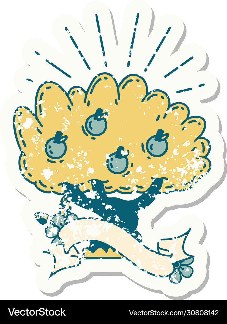 Grunge sticker tattoo style apple tree Royalty Free Vector