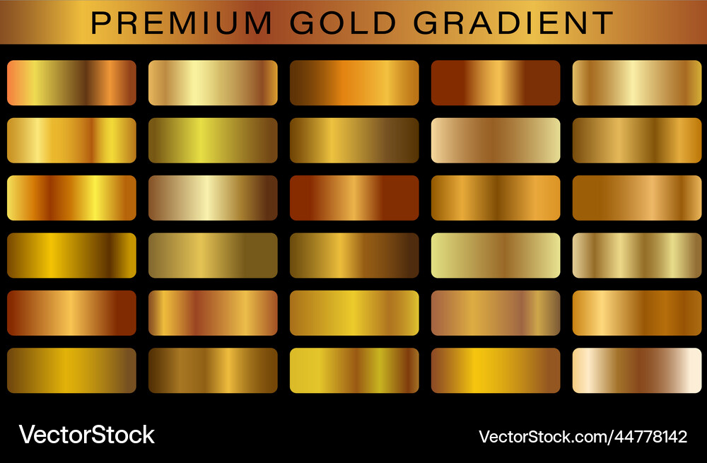Realistic golden metallic palettes gold gradient Vector Image
