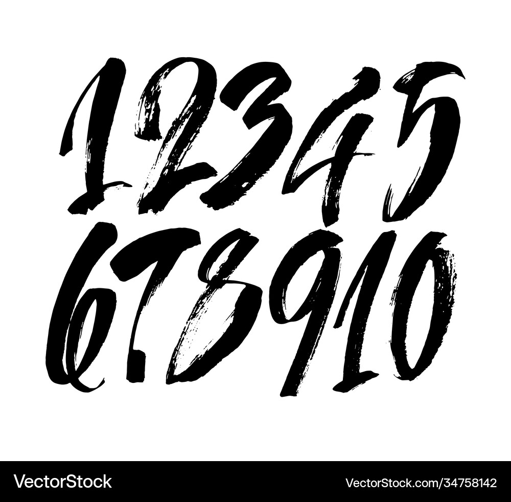 Set calligraphic acrylic or ink numbers abc Vector Image