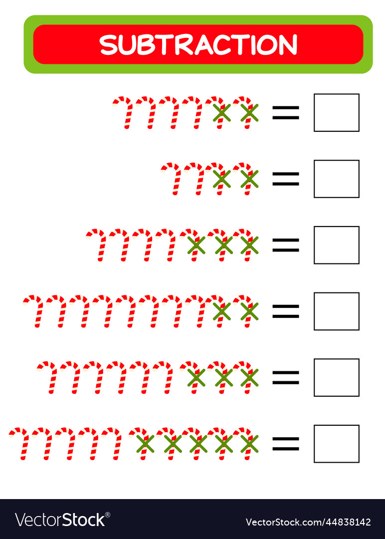 Subtraction math worksheet for kids developing Vector Image