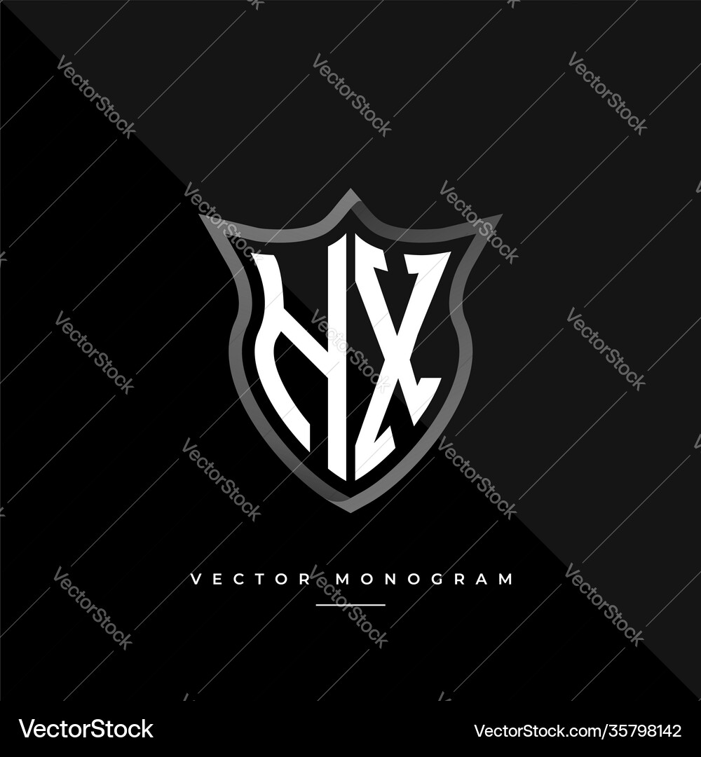 Trendy hx monogram on shield isolated on dark Vector Image