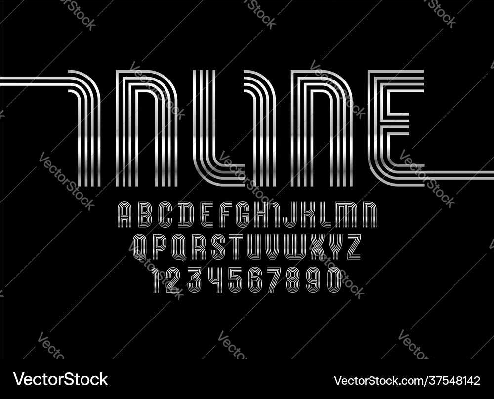 Trendy silver font alphabet from lines Royalty Free Vector