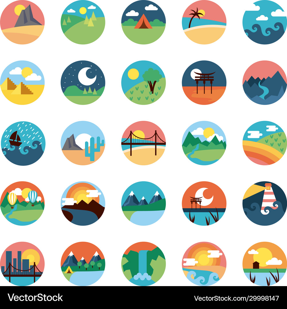 Bundle landscapes set scenes Royalty Free Vector Image