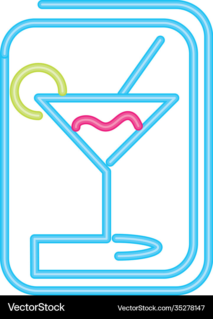 Cocktail drinks neon sign icon on white background