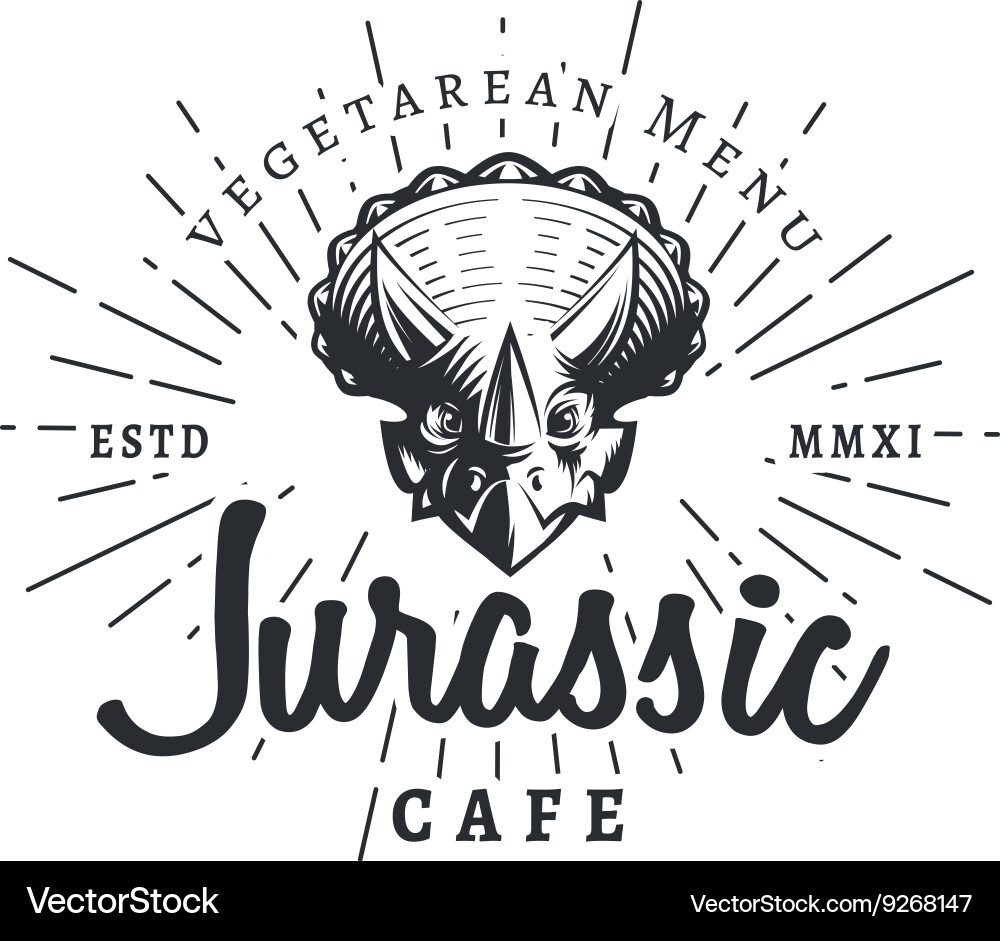 Jurassic cafe logo template Dinosaur vegetarean Vector Image