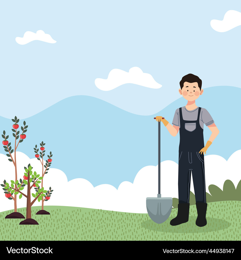 Male farmer with shovel Royalty Free Vector Image