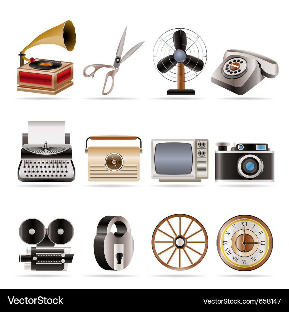 Retro business and office object icons Royalty Free Vector