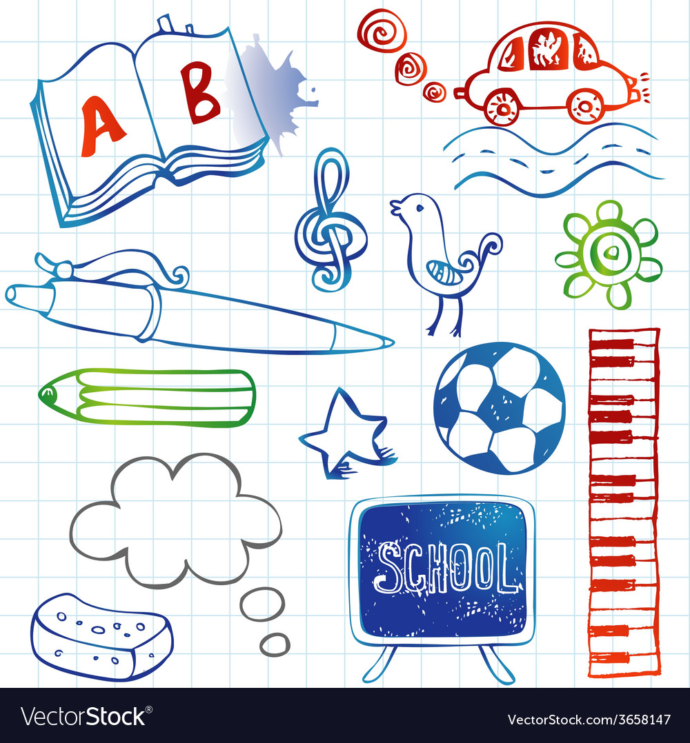 School doodles set Royalty Free Vector Image - VectorStock